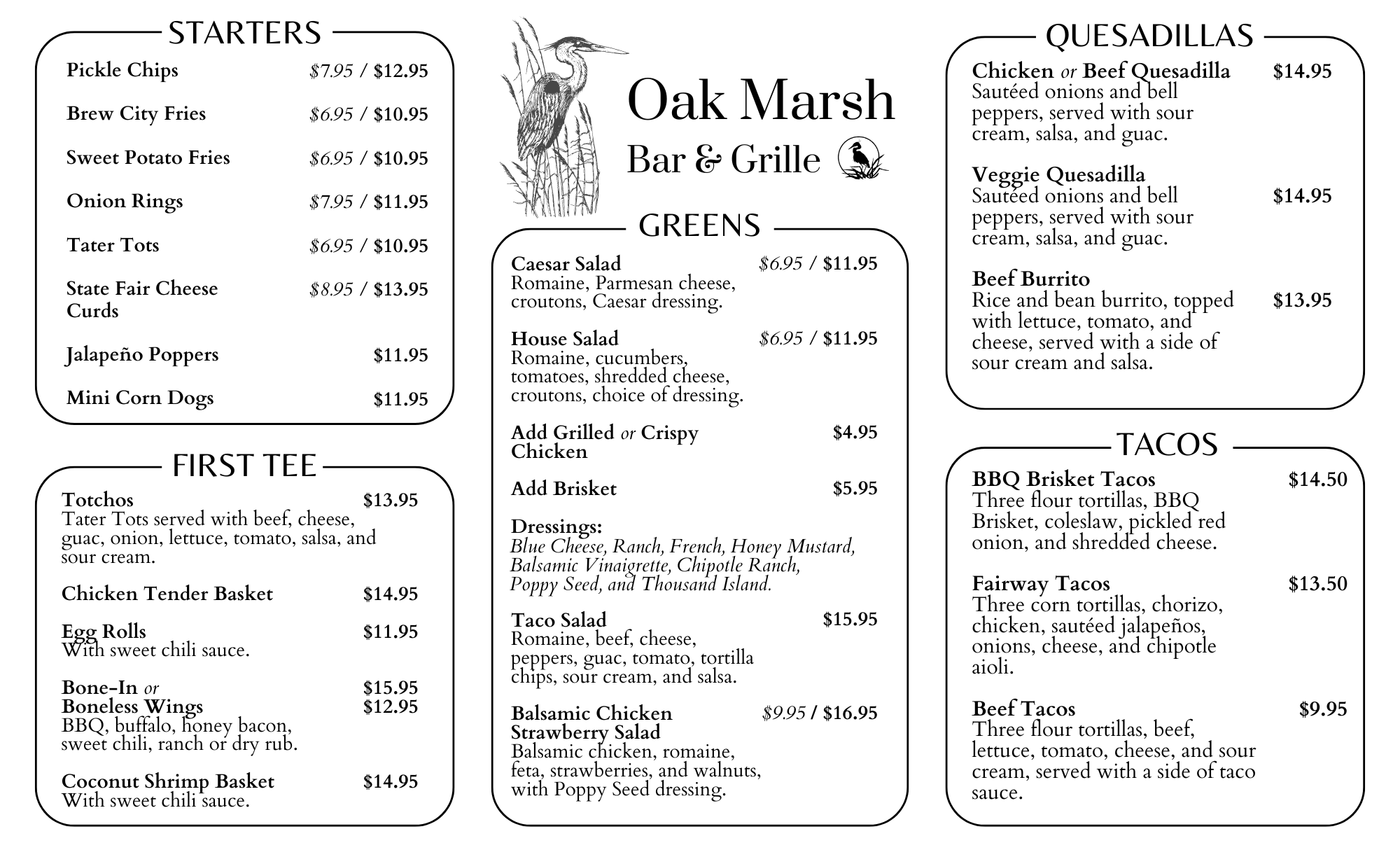 Menu - Oak Marsh Golf Course